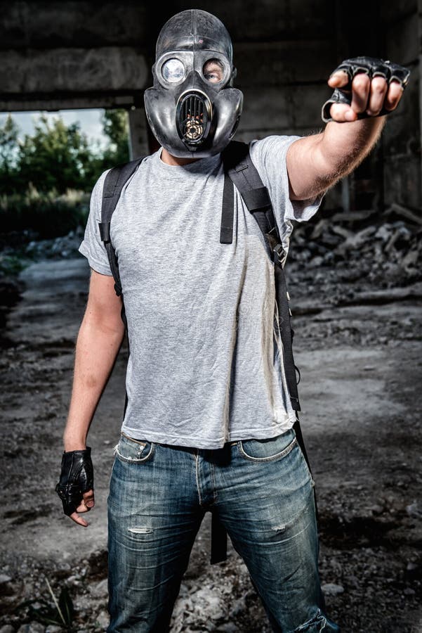 Man in gas mask stock photo. Image of adult, explosion - 55555846