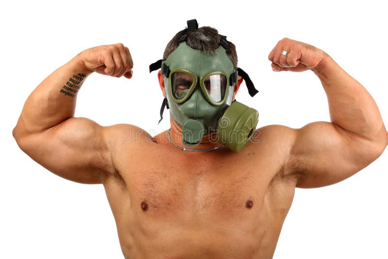 Man in Gas Mask Showing Muscles Stock Image - Image of face ...