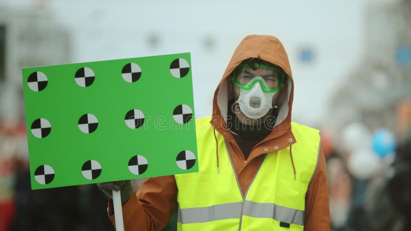 Man Gasmask Hand Gesture. Stop Environmental Pollution. People Look at ...