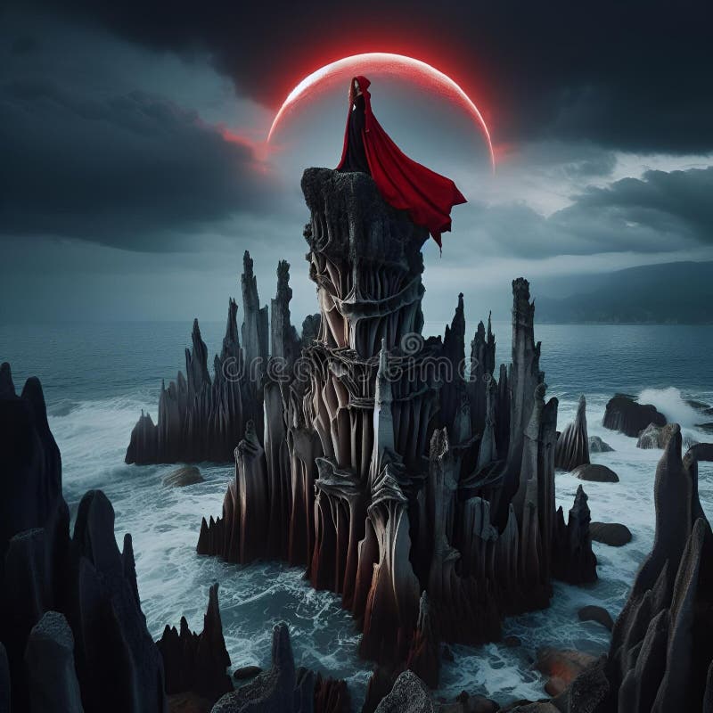 Man Gazes at Ocean As Eclipse Illuminates the Horizon Stock ...