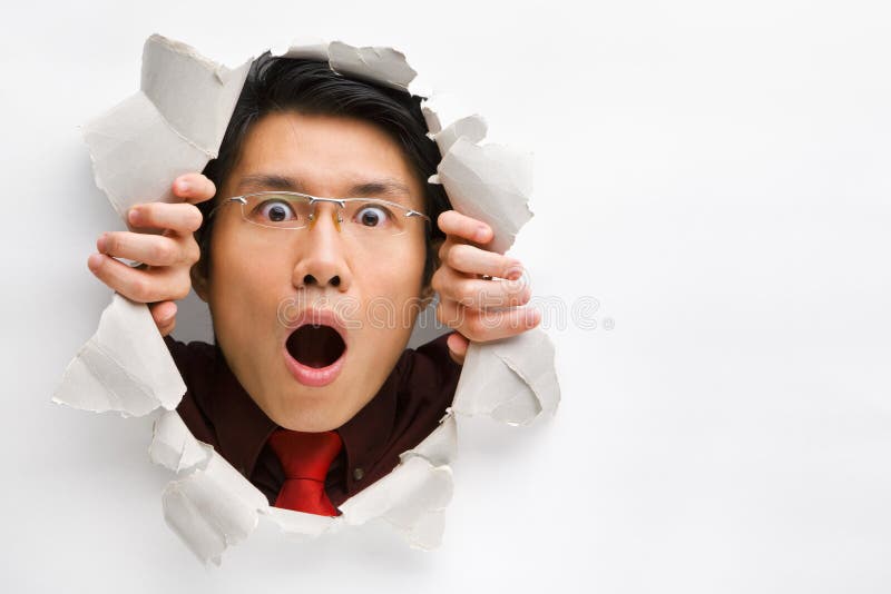 Man Gazing Surprisingly from Hole in Wall Stock Photo - Image of hole ...