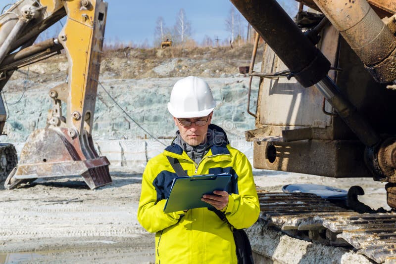 Man Geologist or Mining Engineer at Work Stock Image - Image of outdoor ...
