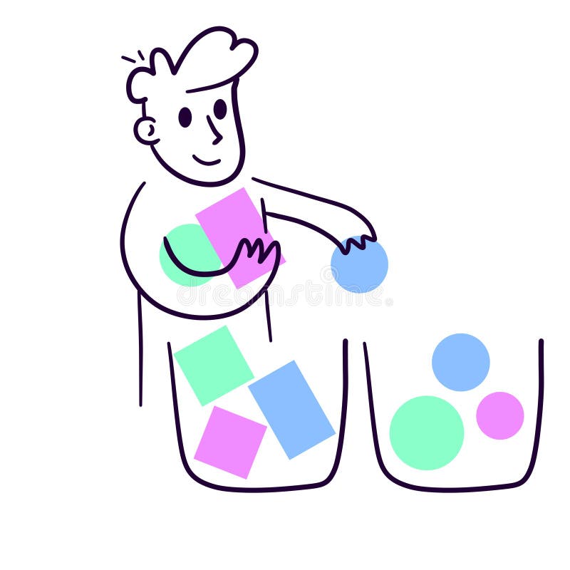 Man with Geometric Shapes Lays Out and Sorts Circle and Square. Stock ... Man with Geometric Shapes Lays Out and Sorts Circle and Square. Stock ...