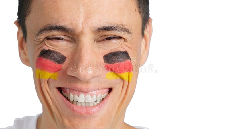 Man with a German Flag Painted on the Face Smiling Stock Photo - Image ...
