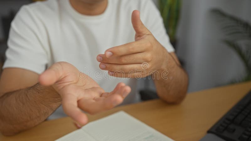 A Man Gestures with His Hands during a Discussion in an Office, Showing ...