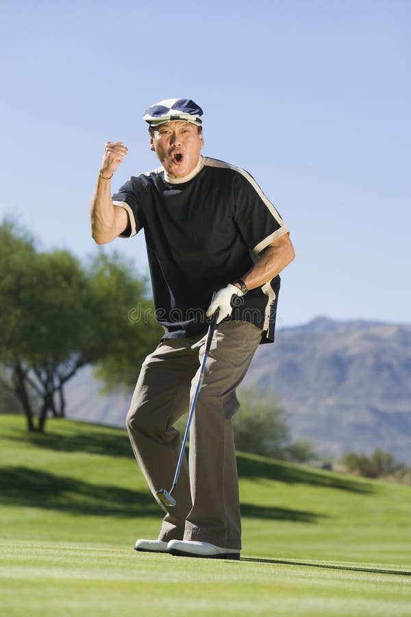 Man Gesturing on Golf Course Stock Photo - Image of heart, recreation ...