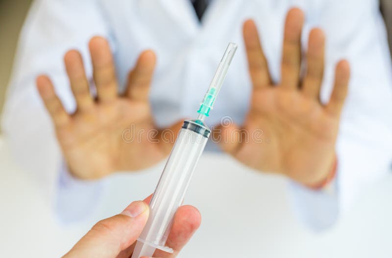 Man Gesturing with Hand and Refusing Injection or Vaccination Stock ...