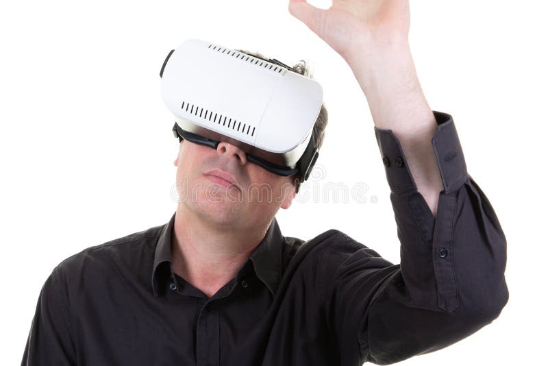 Man Gesturing while Using Vr Virtual Reality Headset Stock Image ...