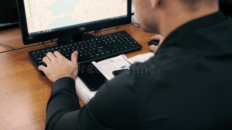 Man Gets Directions on the Map Using Computer. Office Worker during ...