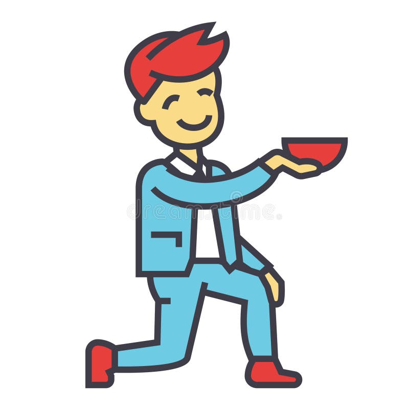 Man Get on One Knee Line Icon Concept. Man Get on One Knee Flat Vector ...