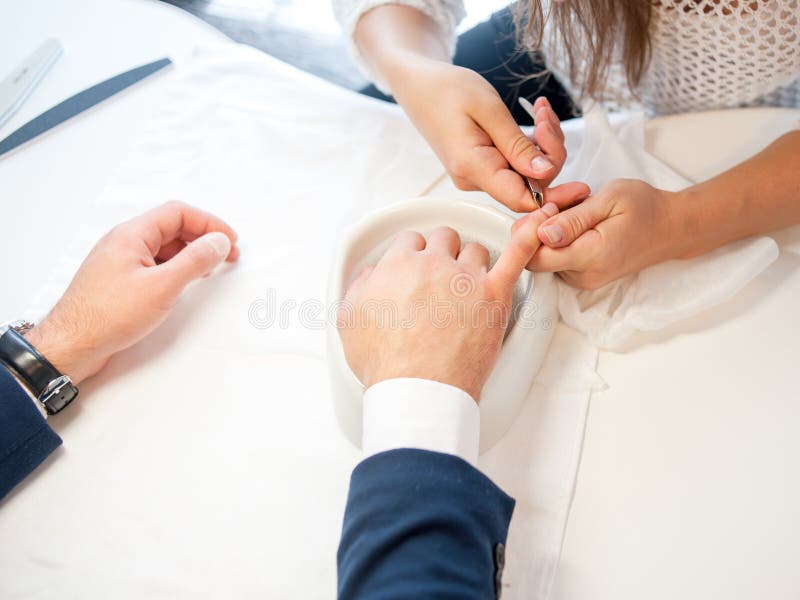 Man Gets His Manicure. Hands Closeup Stock Photo - Image of lifestyle ...