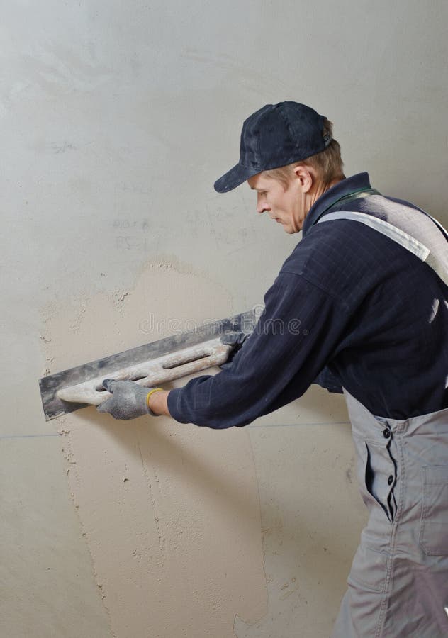 Worker Gets Plaster on the Wall Stock Image - Image of work, plaster ...