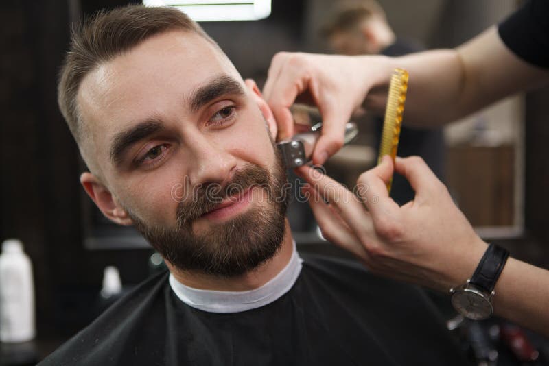 Man Getting Beard Cut by Professional Barber Stock Photo - Image of ...