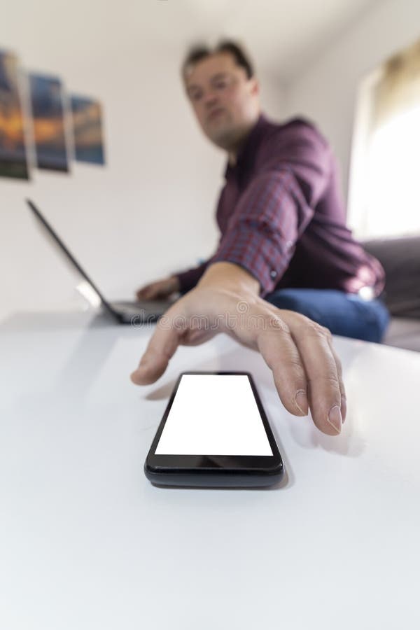 Man Getting a Call and Taking His Mobile Phone Stock Image - Image of ...