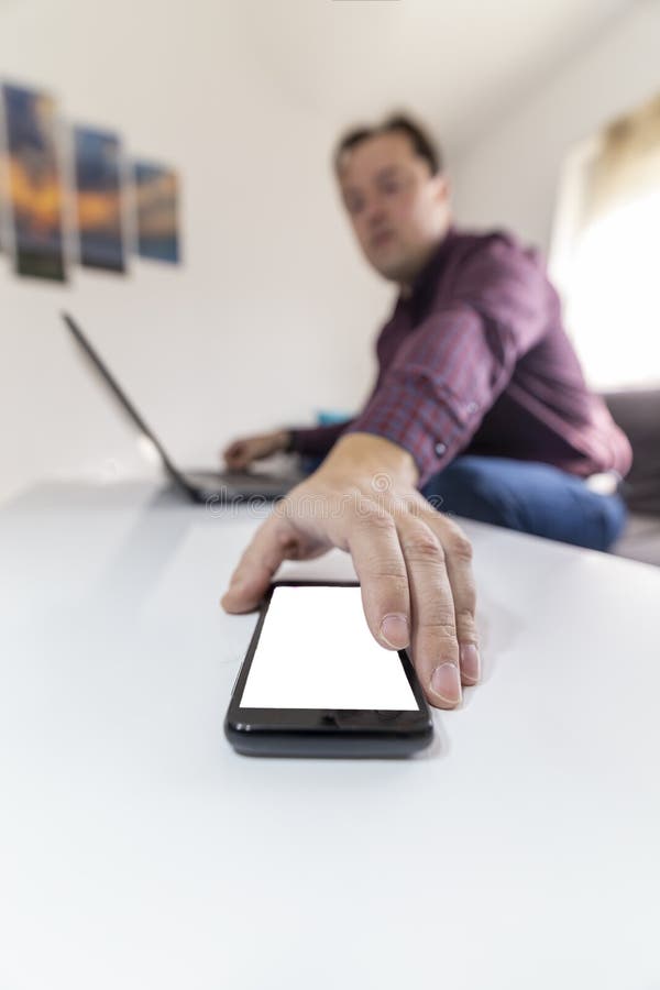 Man Getting a Call and Taking His Mobile Phone Stock Image - Image of ...