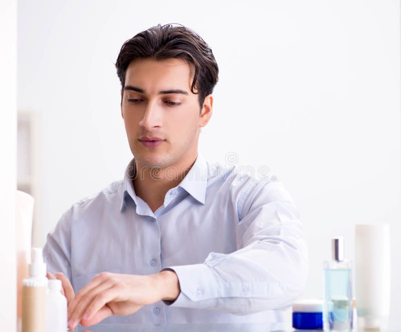 Man is Getting Dressed Up for Work in Bathroom Stock Photo - Image of ...