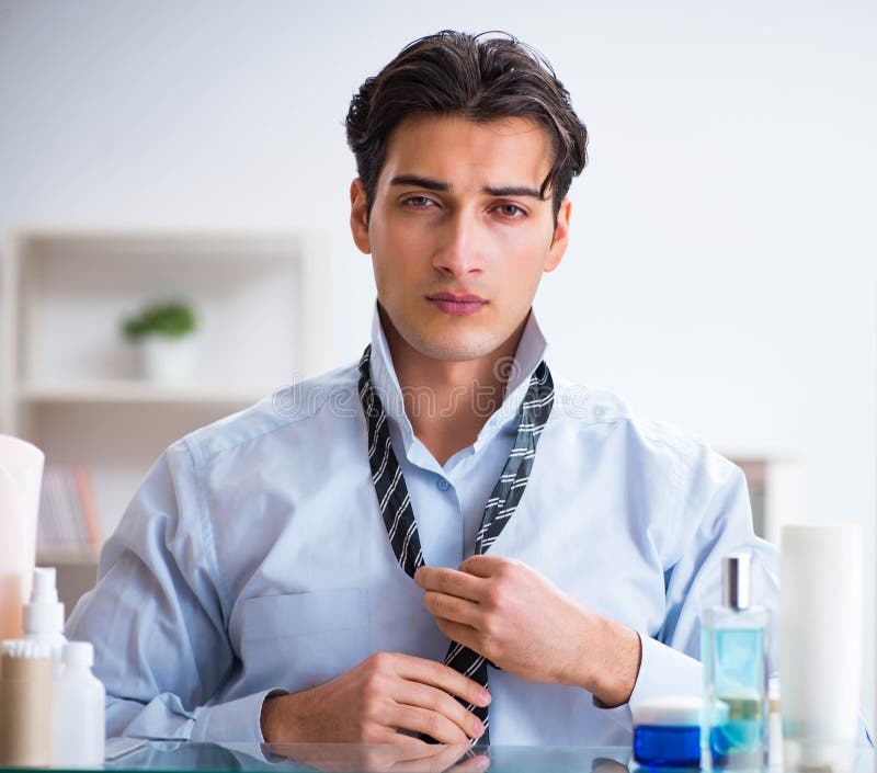Man is Getting Dressed Up for Work in Bathroom Stock Photo - Image of ...