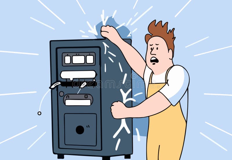 A Man Getting an Electric Shock from a Dashboard. Vector Illustration ... A Man Getting an Electric Shock from a Dashboard. Vector Illustration ...