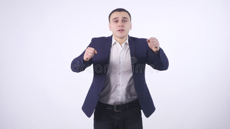 Man Getting Excited by Results on White Background Stock Footage ...
