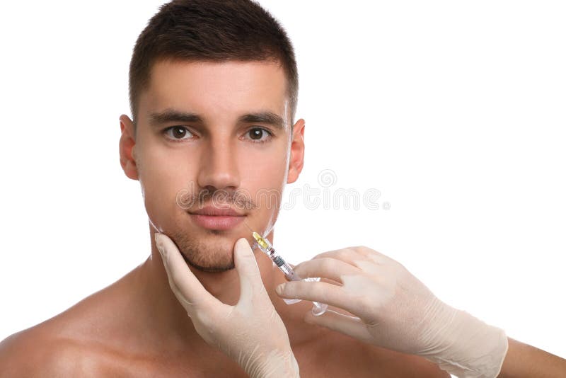 Man Getting Facial Injection on White Background Stock Image - Image of ... Man Getting Facial Injection on White Background Stock Image - Image of ...