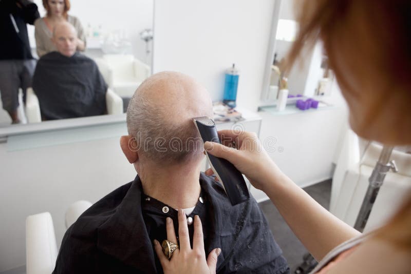 Man Getting His Head Shaved in Salon Stock Image - Image of shaving ...