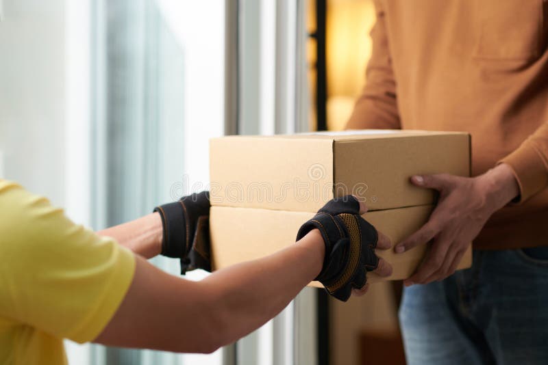 Man Getting the Parcel in Box Stock Photo - Image of shopping, receive ...