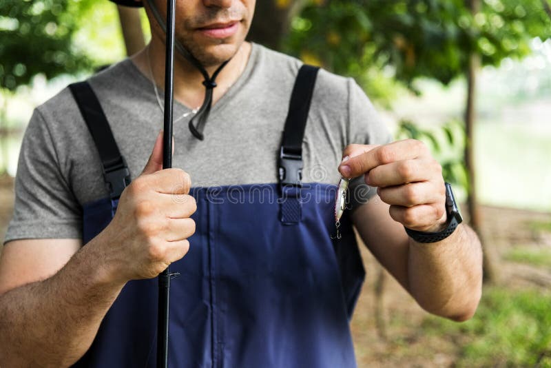 Ready for Fishing. Fisher Hold Fish Net. Hobby. Fisherman with Fishing ...