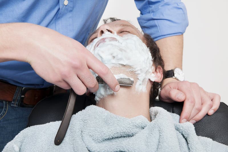 Man Getting Shave at Barbershop Stock Image - Image of male, lifestyle ...