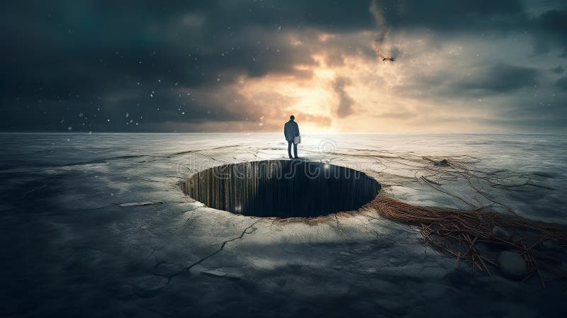 Man by a Giant Hole Render, Generative Ai Stock Illustration ...