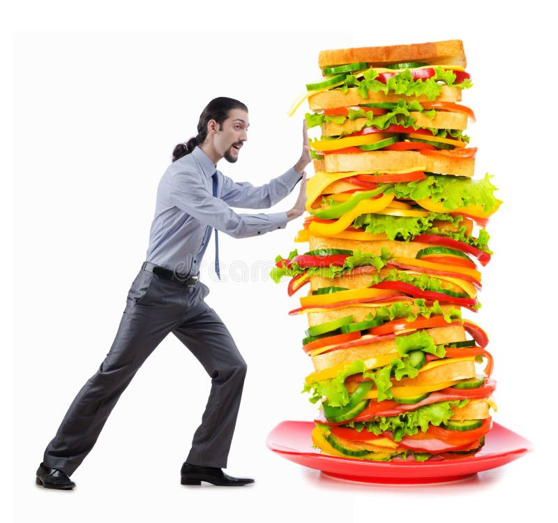 Man and giant sandwich stock photo. Image of chicken - 24556538