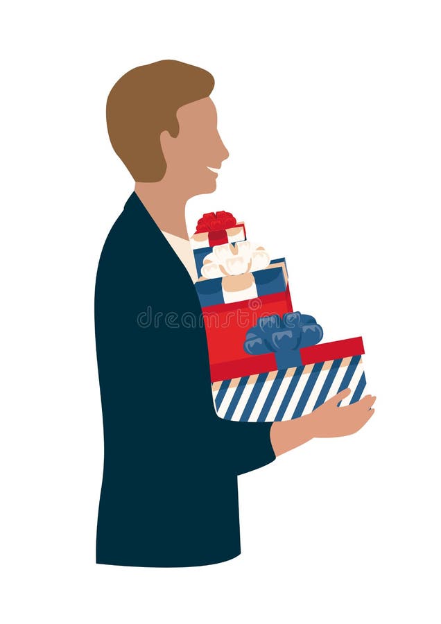 Friendly Young Man Holds a Gift Box in His Hands Stock Vector ...