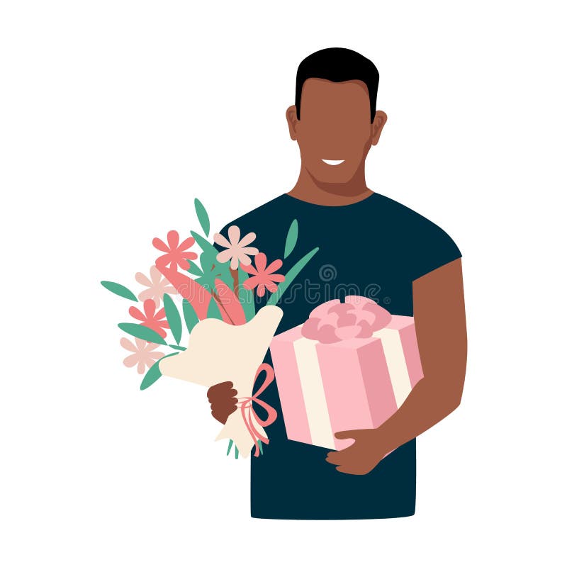 Friendly Young Man Holds a Gift Box in His Hands Stock Vector ...