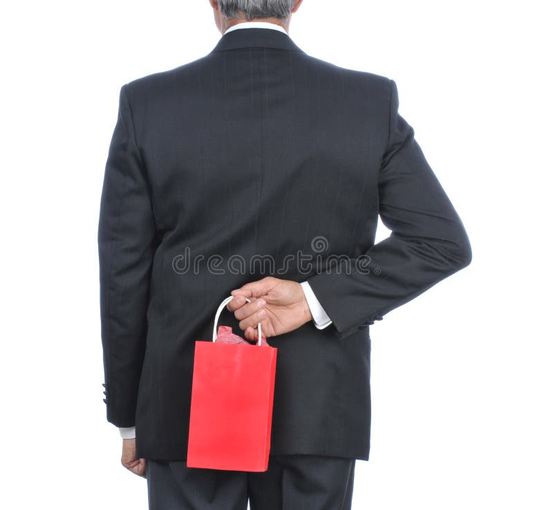 Holiday. Man Hiding Surprise Gift Box Behind Back Stock Image - Image ...
