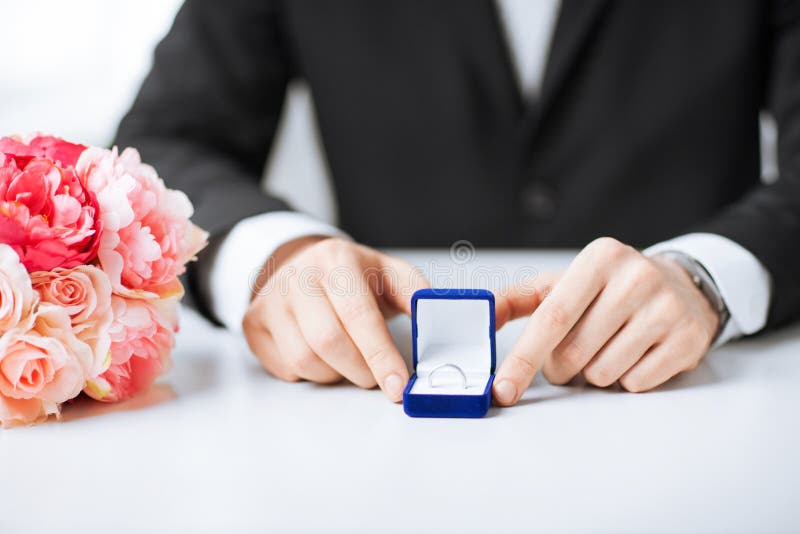 Man with Gift Box and Wedding Ring Stock Image - Image of diamond ...
