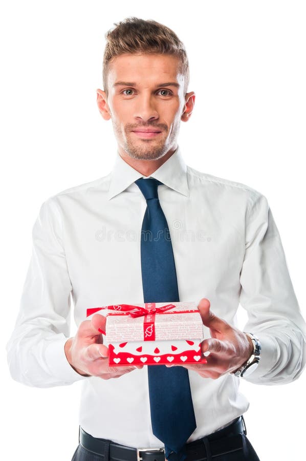 Man with a gift stock photo. Image of gift, facial, holidays - 34359006