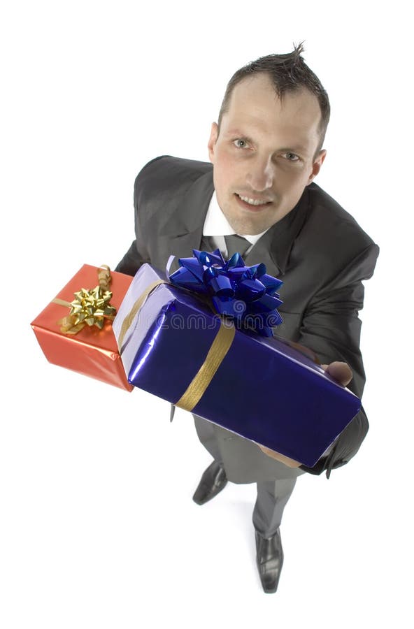 Man with gifts stock photo. Image of packing, packaging - 1084358