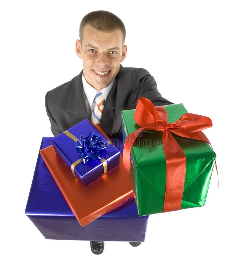 Happy, Surprised Man Receiving Gift from Someone Stock Image - Image of ...