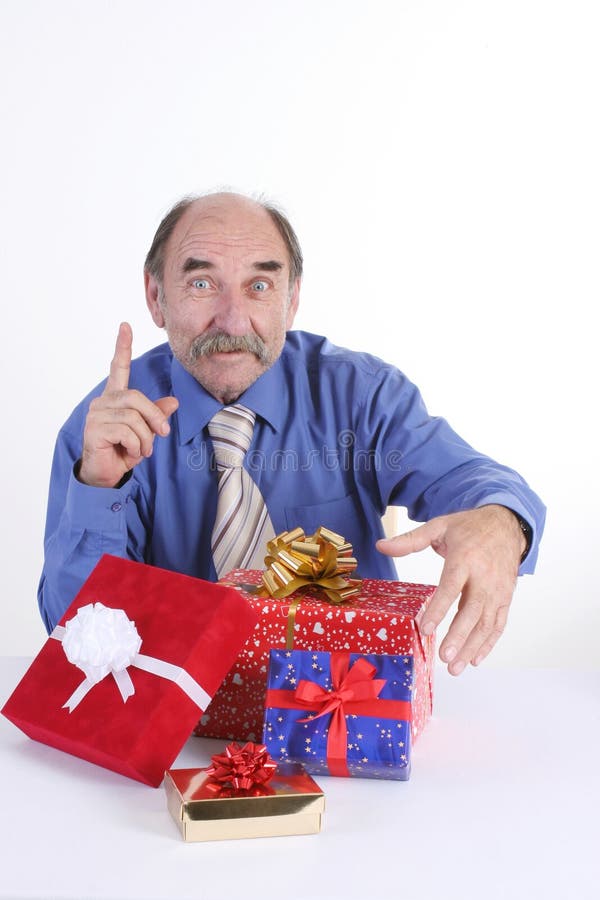 Greedy man with gifts stock image. Image of paper, retired - 3530597