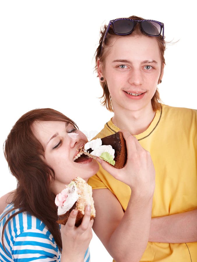 Happy Young Woman Eating Cake. Stock Image - Image of woman, dessert ...