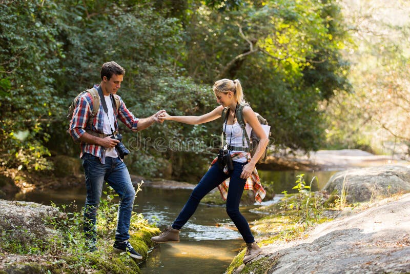 Man Girlfriend Crossing Stream Stock Photos - Free & Royalty-Free Stock ...