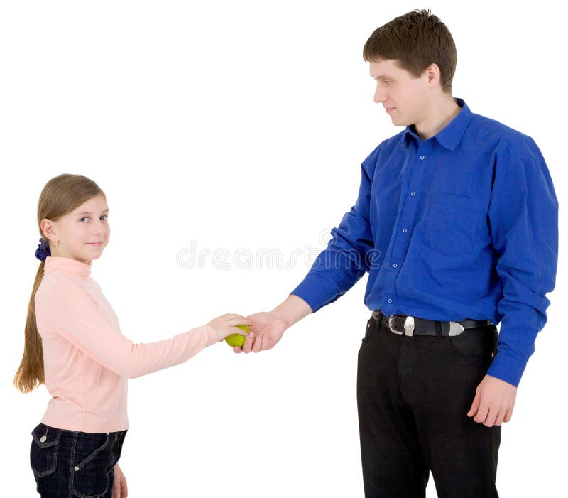Man give apple to the girl stock image. Image of background - 7784609