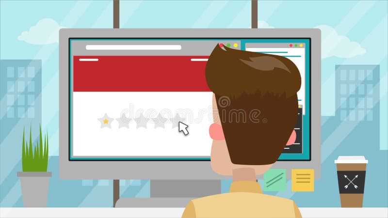 Cartoon Man Gives Favi Star Rating Using Computer. Stock Footage ...
