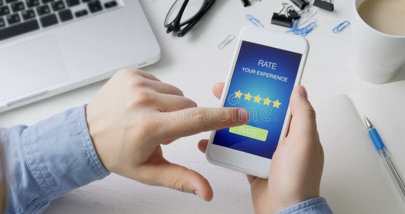 Man Gives Five Star Rating Using Smartphone Application Stock Video ...