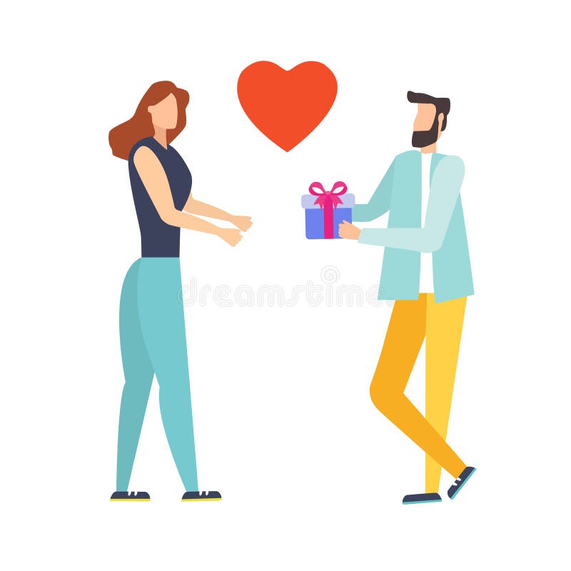 Man Gives His Beloved a Gift, Vector Illustration Stock Illustration ...