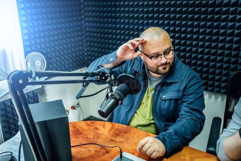 Man Gives Interview in Radio Studio Stock Image - Image of production ...