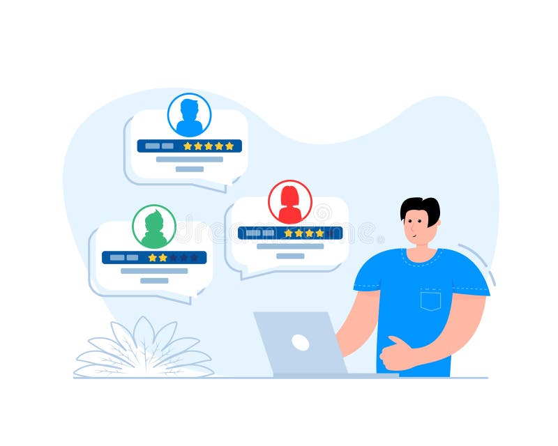 Man Giving Assessment in Internet Store. Customer Support. Five Star ...