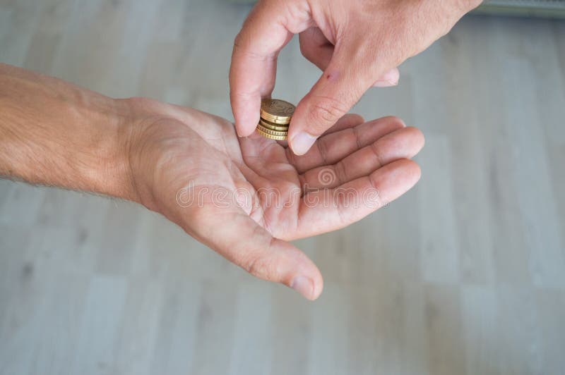 Man Giving Coins To Another Person Stock Image - Image of handshake ...