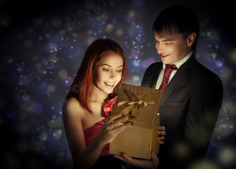 Man Giving Gift To His Beloved Stock Image - Image of charm, intimacy ...