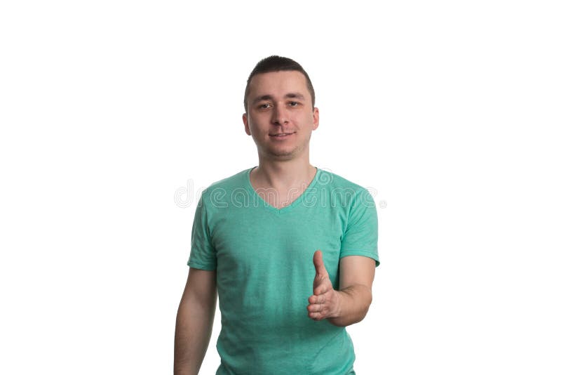 Man Giving Hand for Handshake - White Background Stock Image - Image of ...