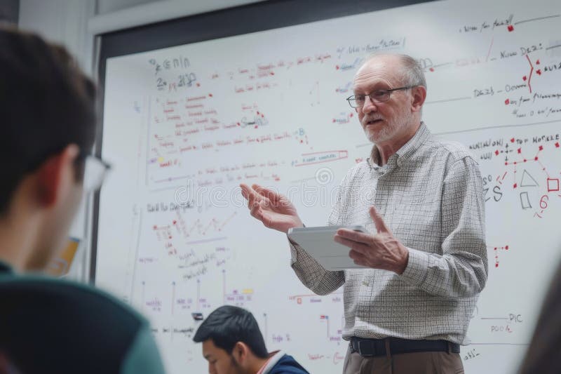 A Man Giving a Lecture while Standing in Front of a White Board, a ...
